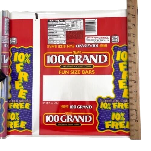 Nestle 100 Grand Fun Size Candy Bar Bag Wrapper Uncut Partial Roll | eBay