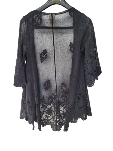 Black Boho Fairy Whimsigoth Crochet Flowy Duster Top Womens S Lace Mesh ...
