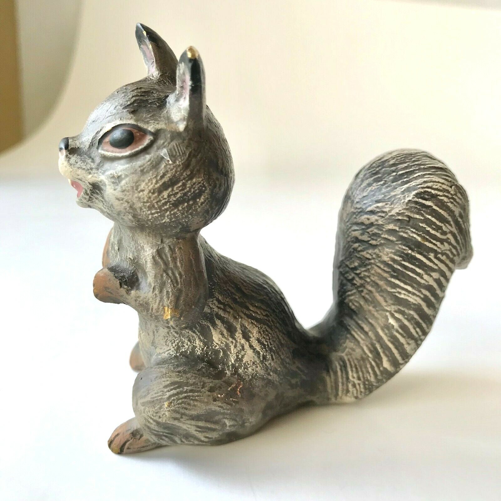 Vintage Squirrel Figurine Heavy Solid Metal Painted Brass Sculpture ...