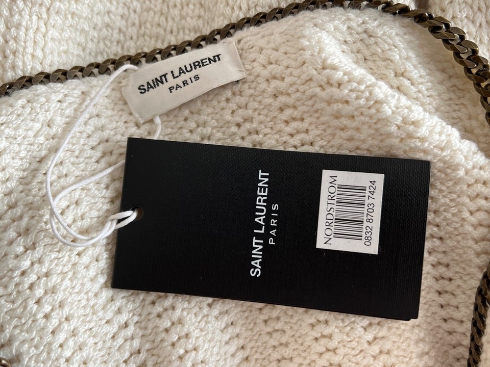 NWT Saint Laurent YSL Off White Gold Curb Chain Neck Knit Wool Sweater ...