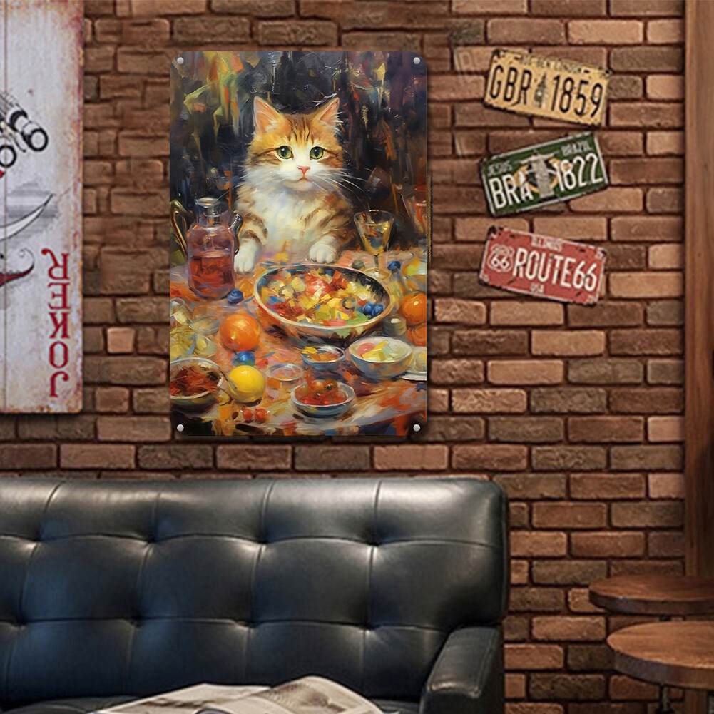 Vintage Metal Plate Cat Rectangular Iron Painting Wall Art Home Bar ...