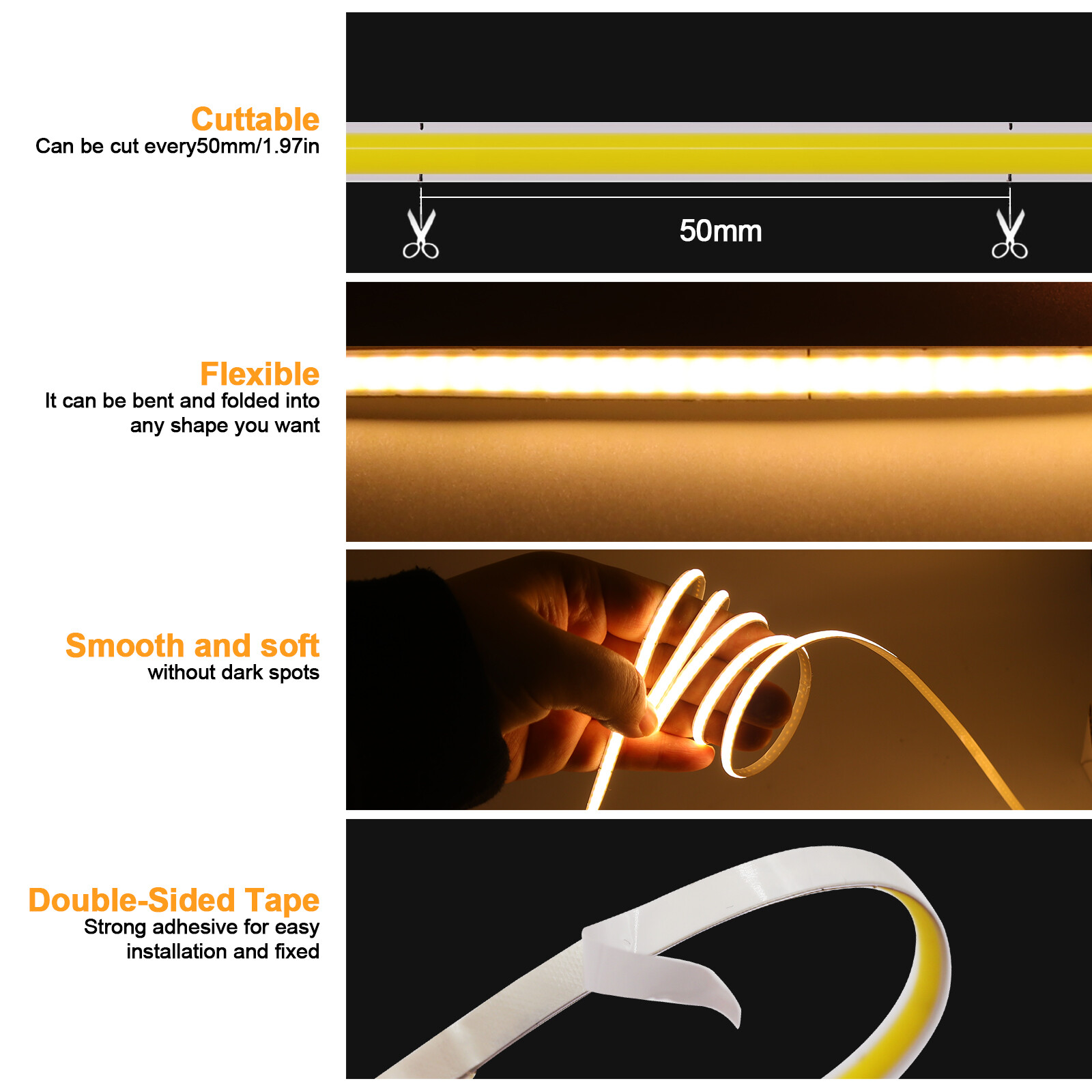 3mm 5mm 8mm COB LED Streifen WW/NW/CW 5V 12V 24V Band Leiste Stripe ...