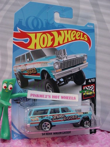 64 NOVA WAGON GASSER #198 blue;JERRY-RIGGED🏁Race Day 2019 i Hot Wheels ...