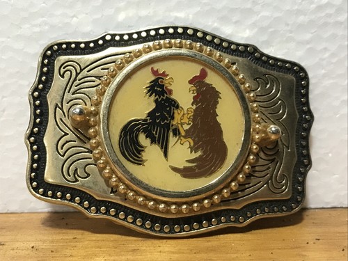 Vintage Belt Buckle Cock Fighting Secret Storage cowboy trucker ...