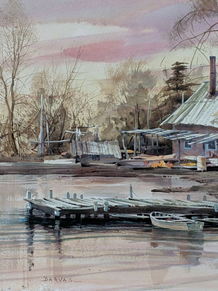 Endre Peter Darvas Original 25x20" Drawing-Watercolor Rustic Bayou ...