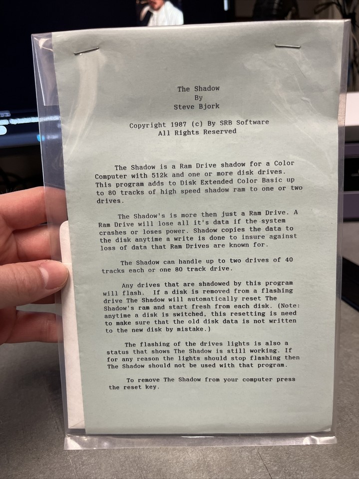 The Shadow SRB Software Steve Bjork Ram Drive Shadow Rare HTF Tandy TRS ...