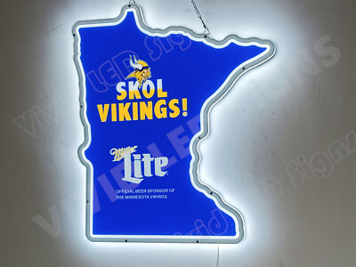 Minnesota Vikings SKOL MN 3D LED 20" Neon Sign Light Lamp Bar Open Wall ...