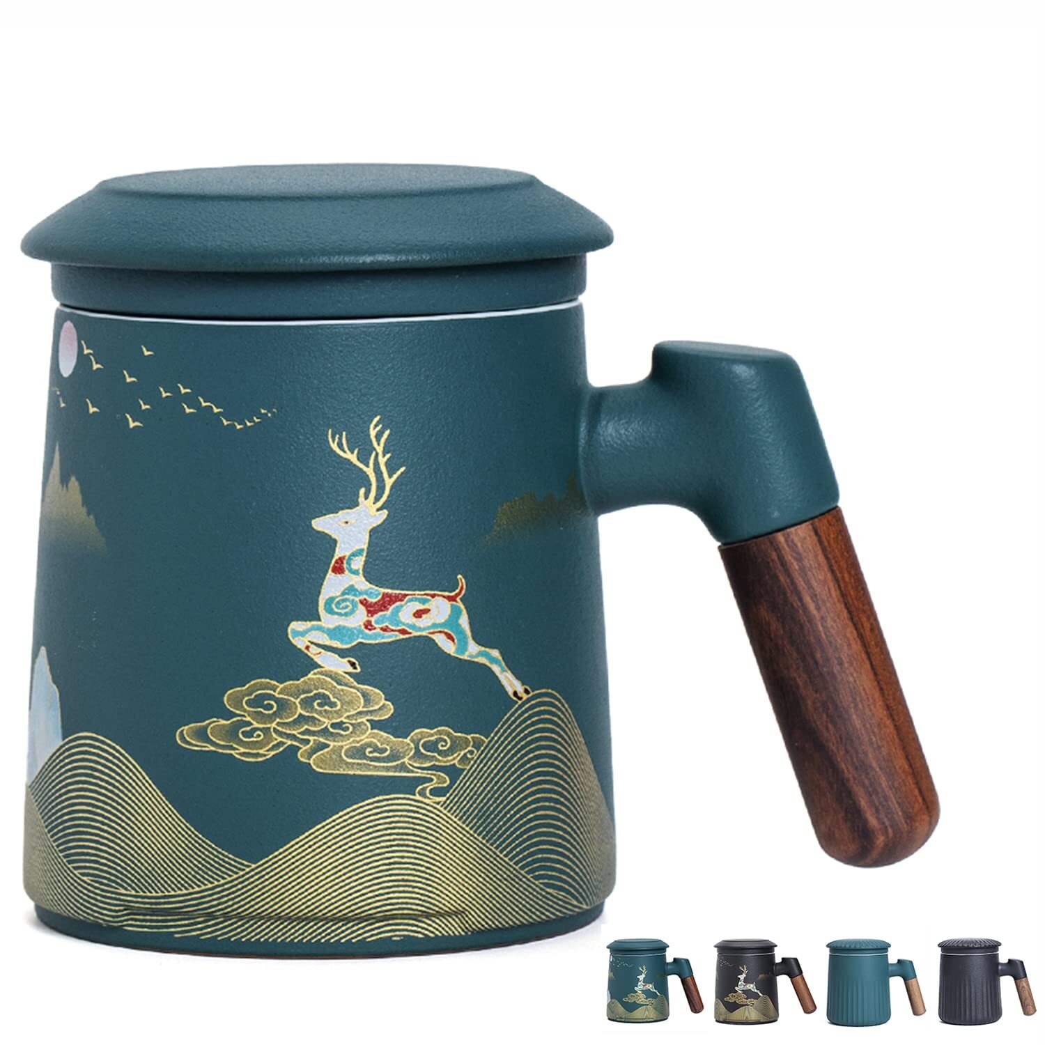 Ceramic Tea Mug with Infuser & Lid Tea Cup Moon Deer Mountain Creative ...