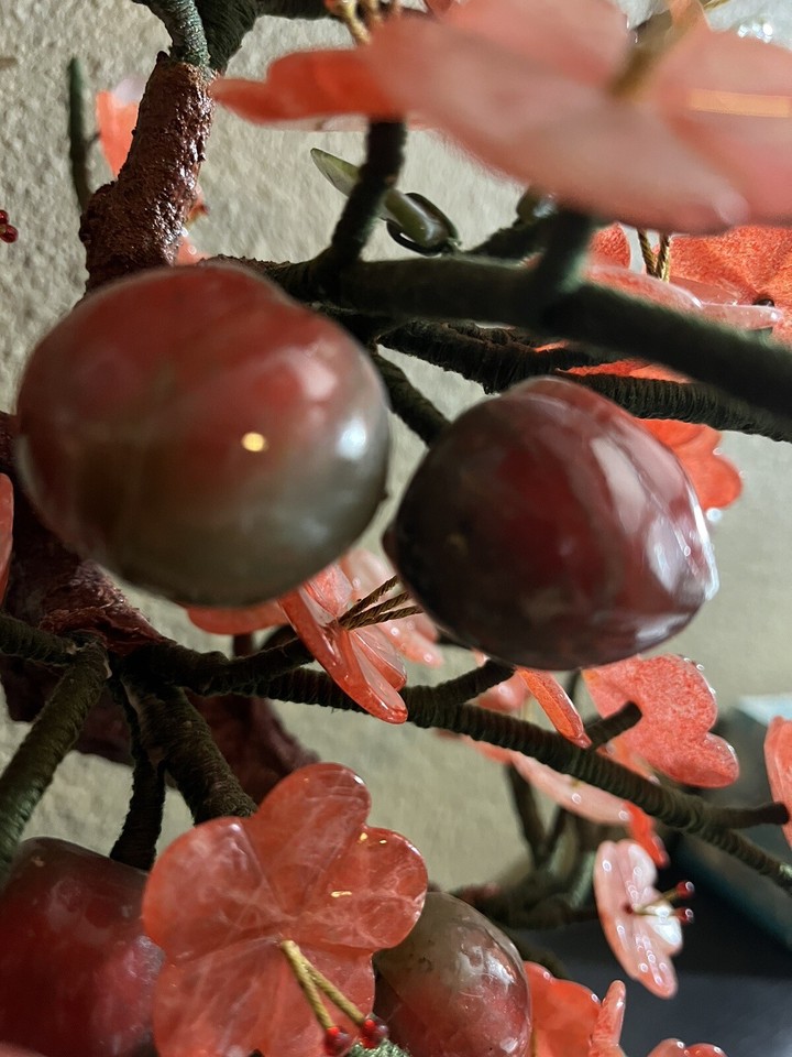 Vintage Glass Bonsai Tree Jade cherry blossoms Flowers Asian Celadon ...