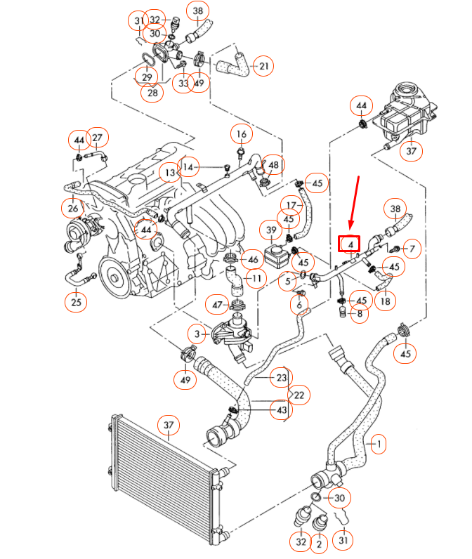 AUDI A4 B7 Engine Return Coolant Pipe 06B121065AB NEW OEM | eBay