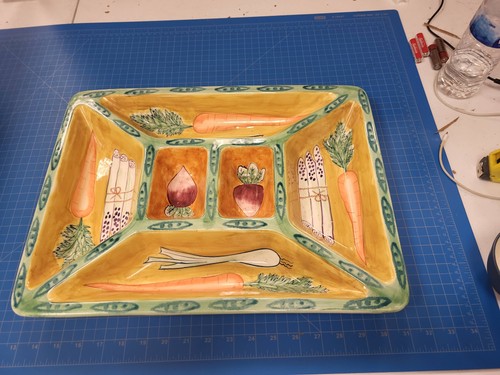Clay Art Garden Harvest Divided Serving Dish Vegetable Design 15" Made ...