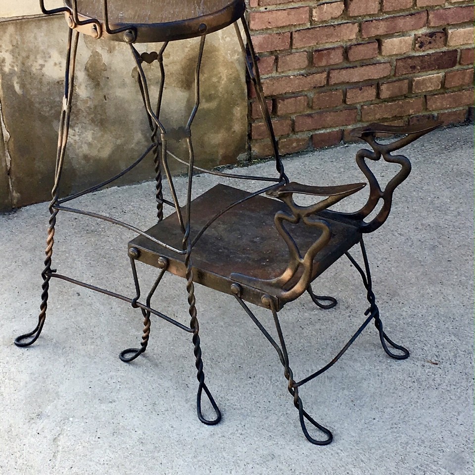 ANTQ SHOE SHINE PARLOR CHAIR WROUGHT IRON AND OAK ULTRA-RARE ALL ...