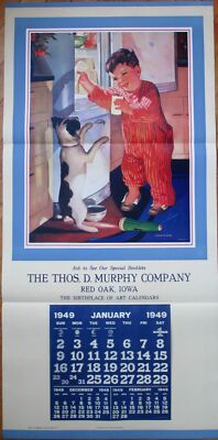 Boy & Dog 'Raid' Ice Box/Refrigerator 1949 Advertising Calendar/22" x ...