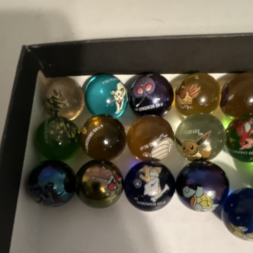 Pokémon Glass Machine Made Marbles Set with Mew Drawstring Pouch 23 ...