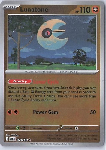 Pokémon TCG Lunatone Mega Evolution: Base 074/132 Reverse Holo Rare ...