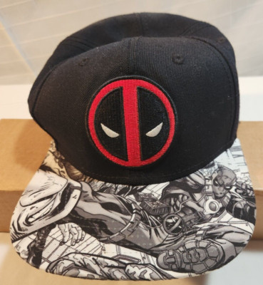 MARVEL DEAD POOL BLACK AND RED HAT PRINT ON CROWN | eBay
