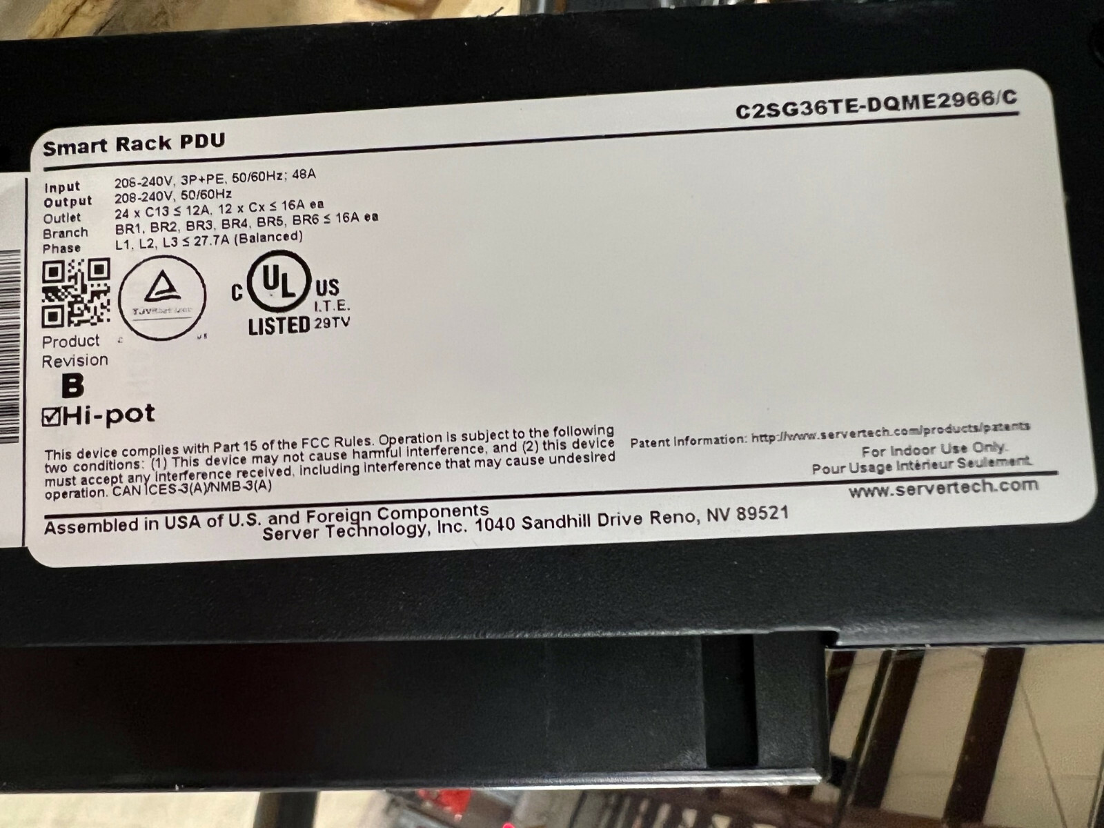 Server Technology PRO2 HDOT C2W36TE-DQME2966/C PDU | eBay