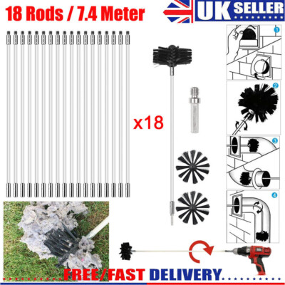 Chimney Sweep Set 4.5in Flue Sweeping Brush & Rod Kit Soot Cleaning ...