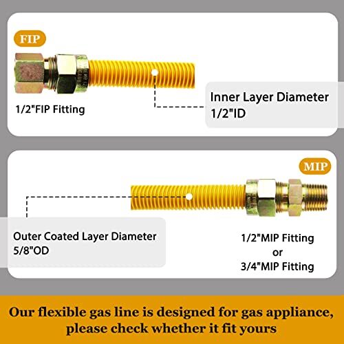 Hosile 48" Flexible Gas Line Kit for Dryer Stove Range Stainless Steel ...