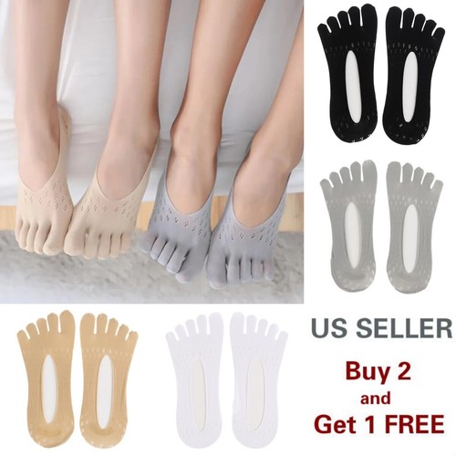 Womens 5 Finger Toe Invisible No Show Nonslip Loafer Low Cut Solid ...