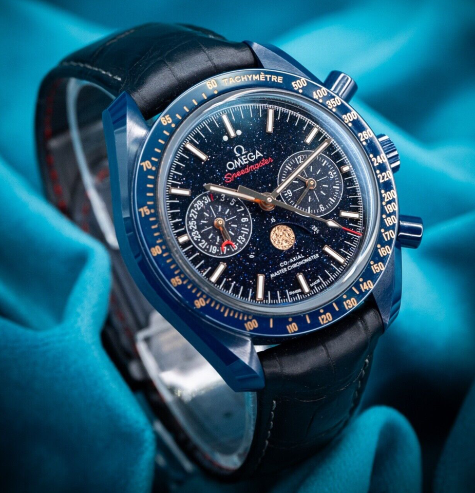 Omega Speedmaster Moonphase Blue Side of The Moon Aventurine Dial Box ...