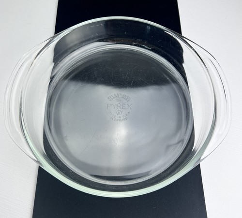 Pyrex 221 8-1/4 Inch Pie Plate Baking Dish Clear Glass Tab Handles Made ...