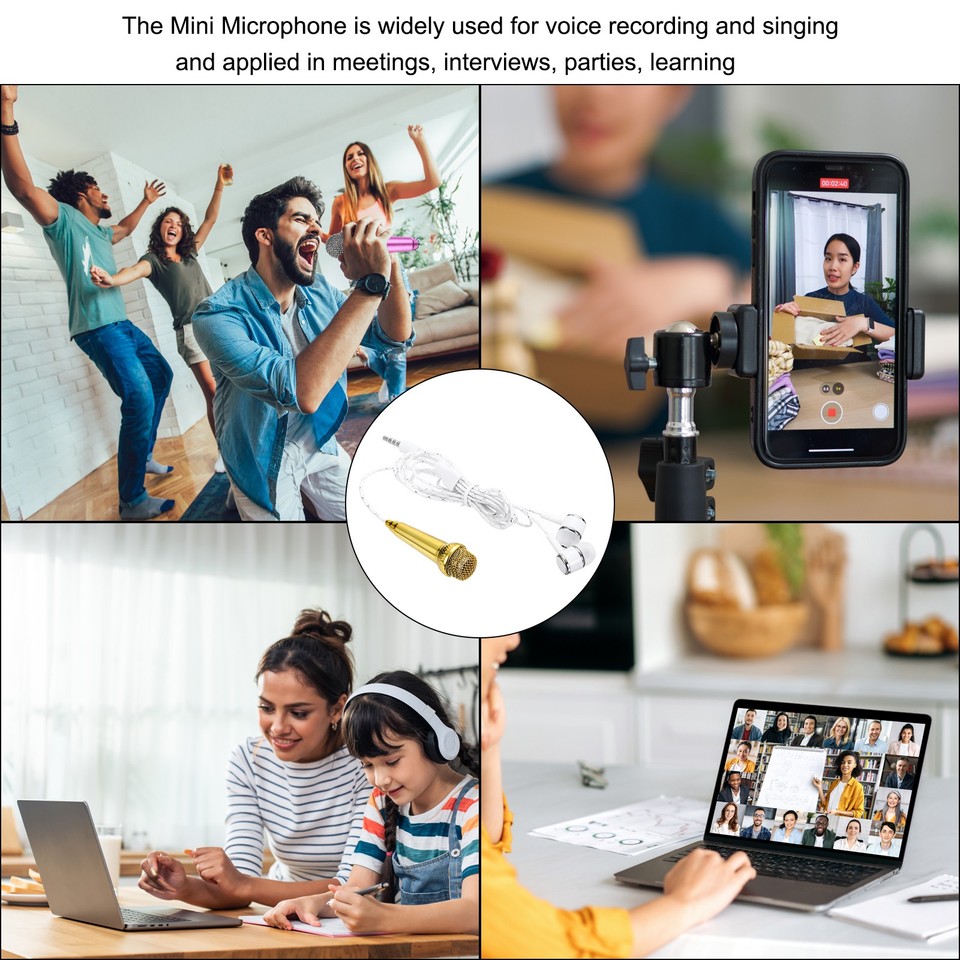 Mini Microphone Tiny Microphone with Earphone for Singing Notebook Gold ...