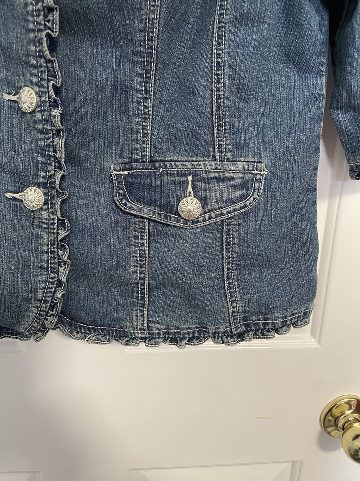 Christiana Zinn Women's Blue Denim Jean Jacket Ruffles Buttoned Size 1X ...