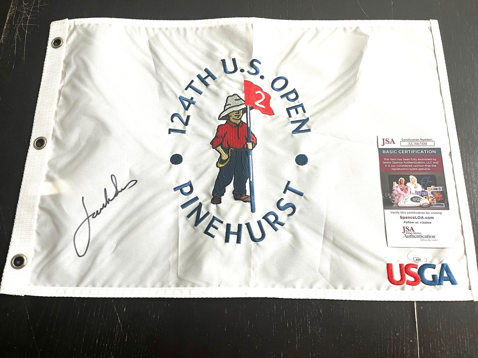 JORDAN SPIETH HAND SIGNED 2024 PINEHURST US OPEN PIN FLAG JSA CERT #3 ...