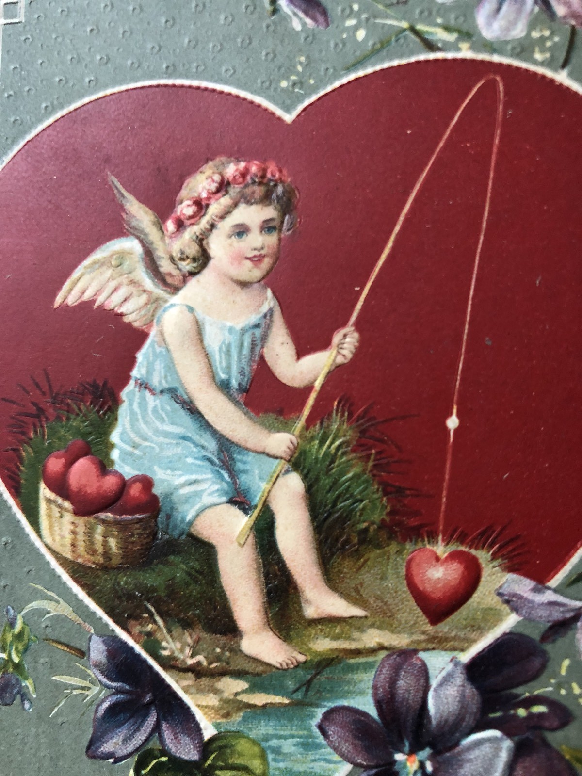 Vintage c1907 Postcard “To My Valentine” Cupid Angel Fishing Hearts ...