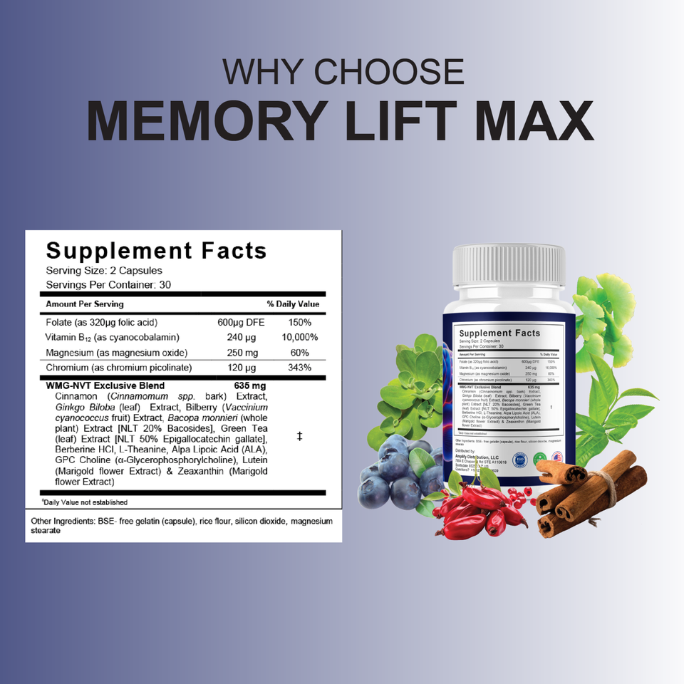 (5 Pack) Memory Lift Max Supplement, MemoryLift Nootropic Pills (300 ...