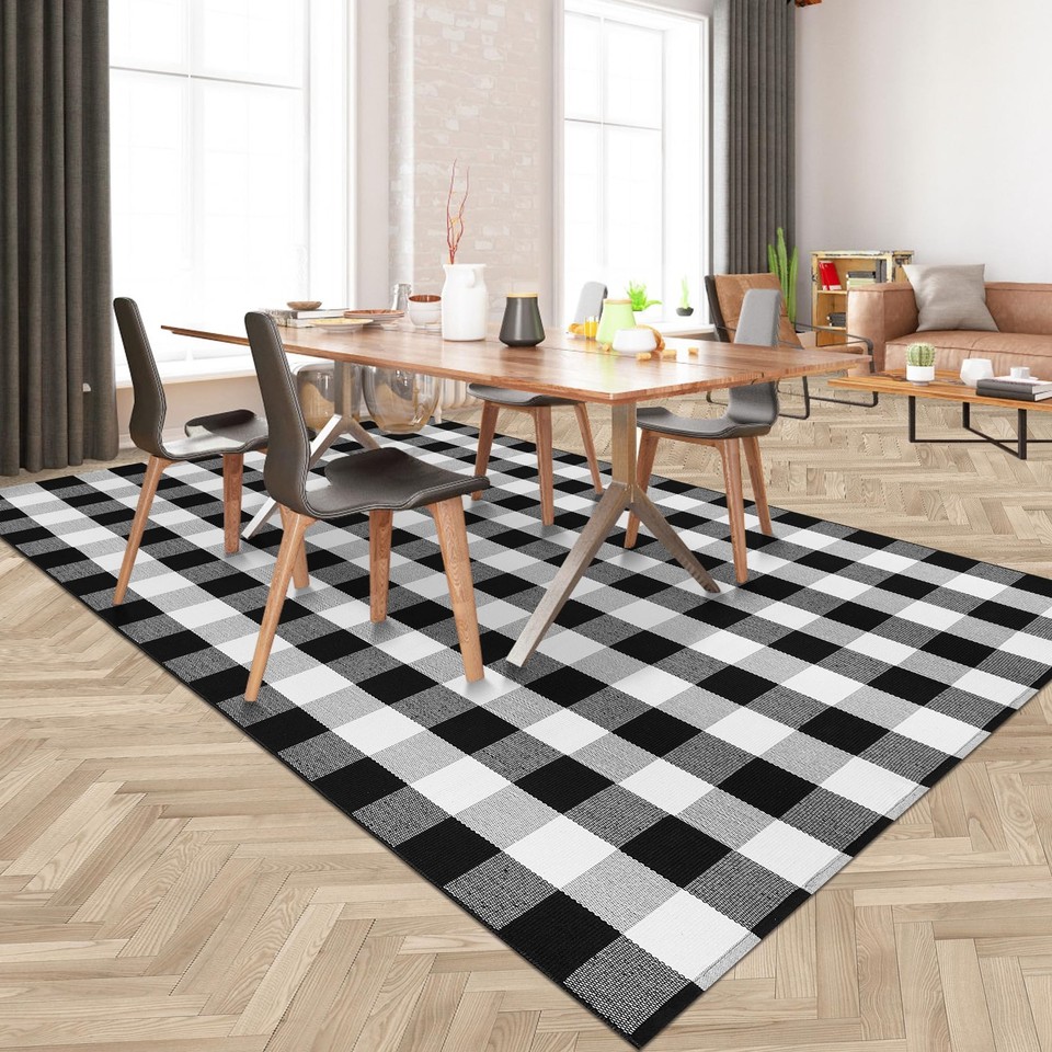 Buffalo Plaid Rug 5x8 Feet Buffalo Check Rug Cotton Black and White ...