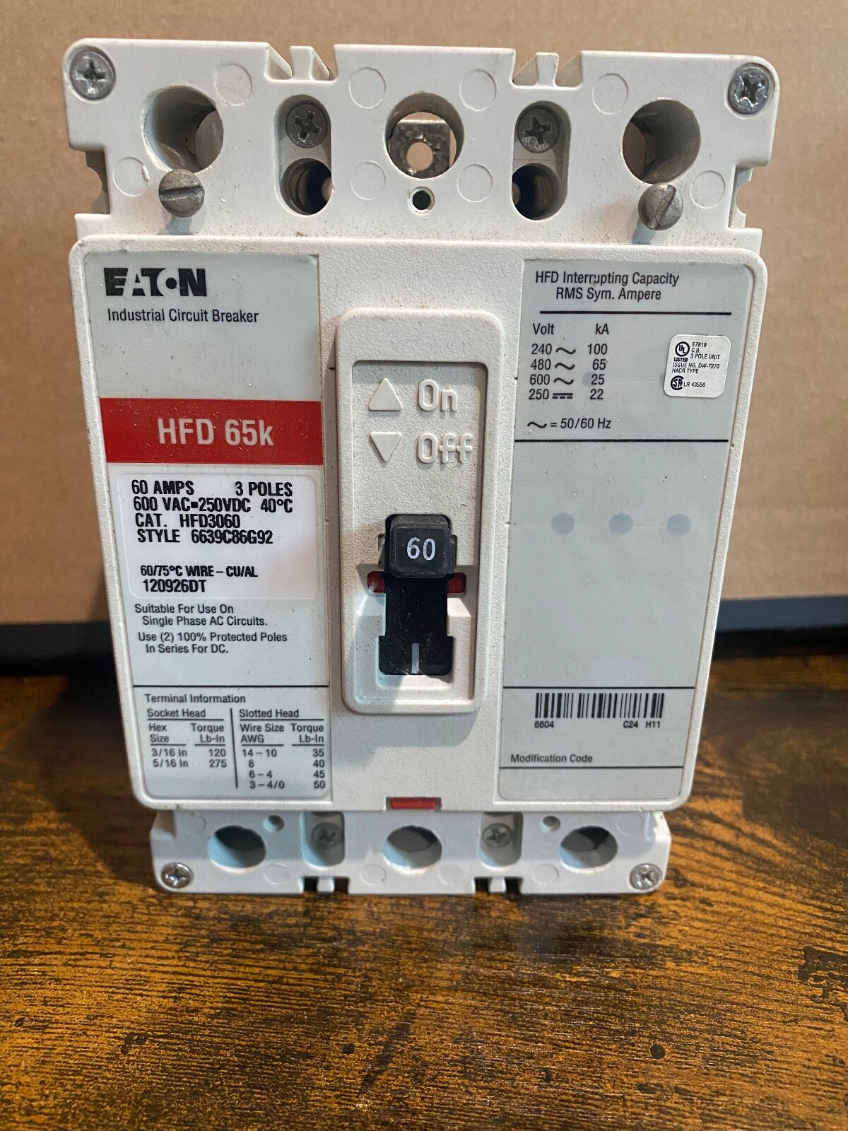 EATON HFD 65k 3-Pole 60 Amp HFD3060 | eBay
