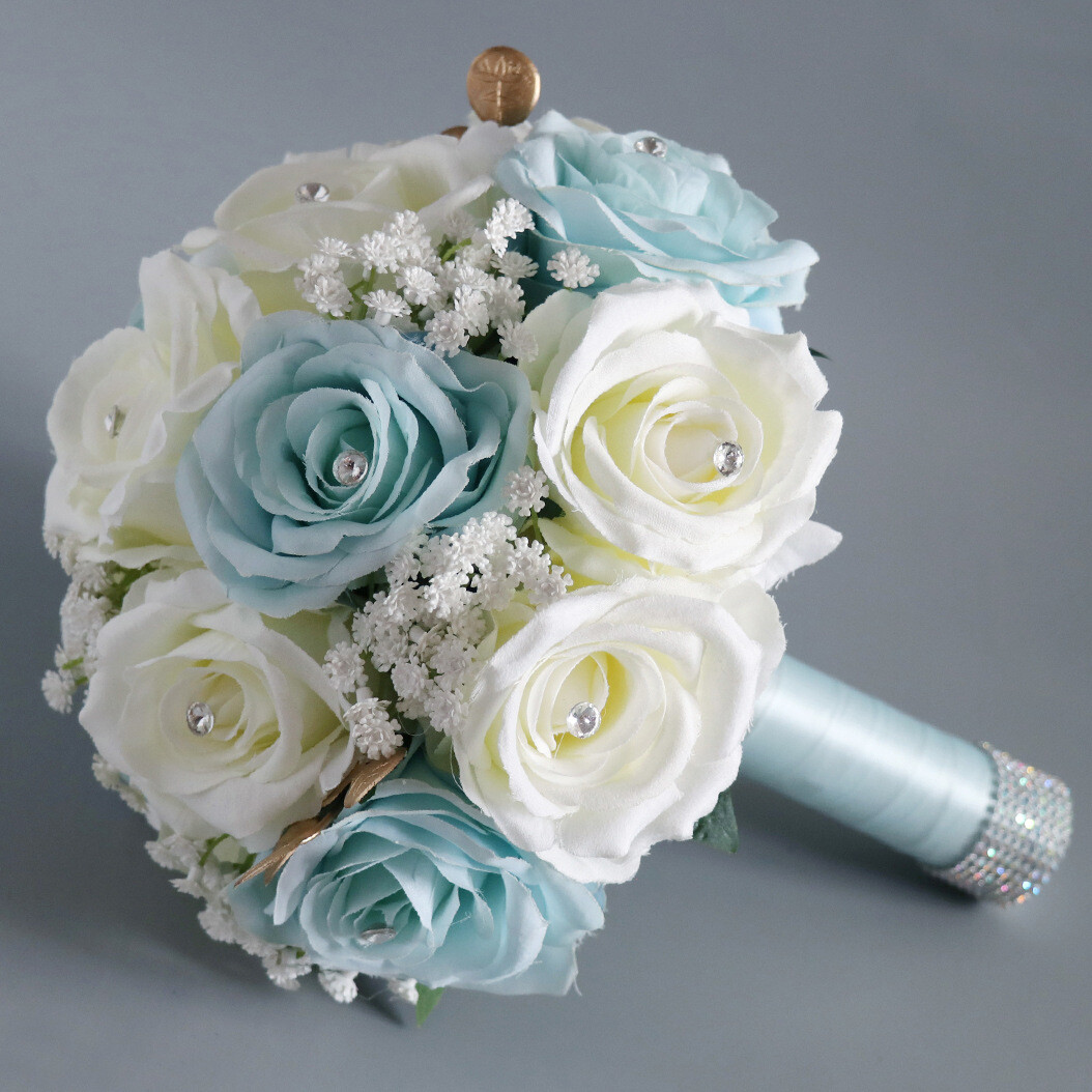 White Rose Bouquet With Crystals
