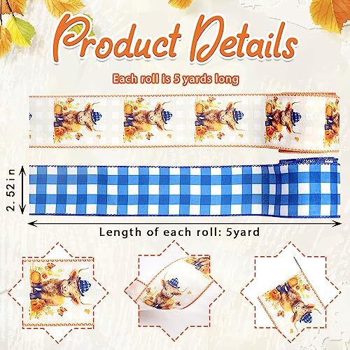 2 Rolls Fall Ribbons for Crafting Thanksgiving Wired Edge Ribbon Blue ...