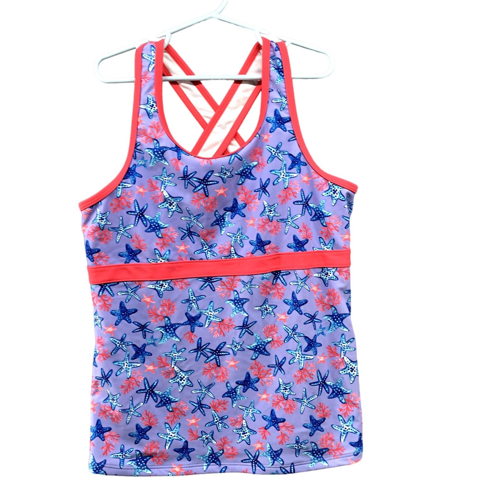 L.L. Bean Girls Size 16 Tankini Top UPF 50 Starfish Print Purple Swim ...
