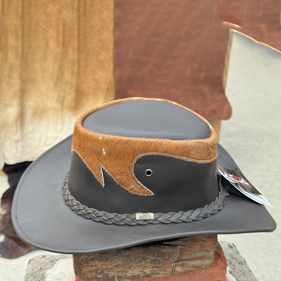 Premium Black Cowhide Cowboy Hat – Unisex Western Style with Braided ...