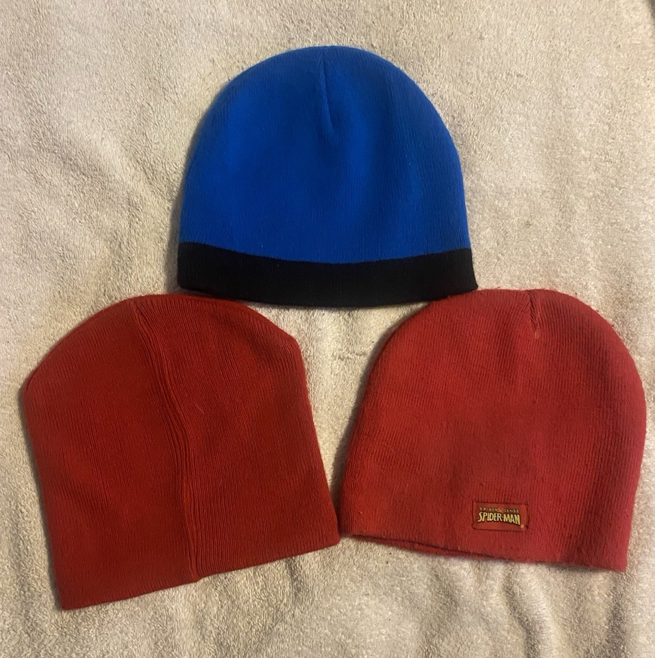 lot 3 youth winter hat beanies superman spongebob monster red EUC | eBay