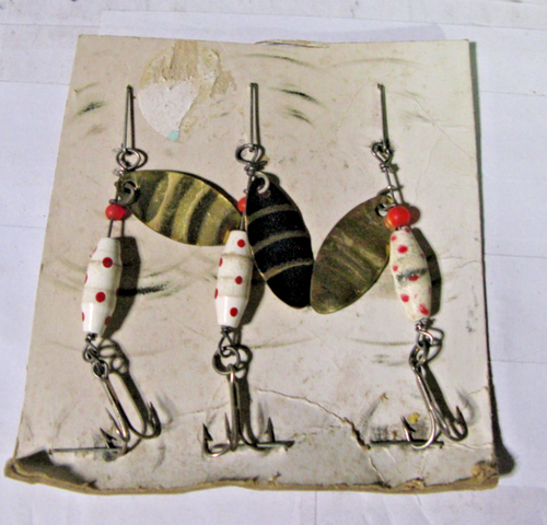 THREE (3) Vintage Mepps type Spinner Lures, on orig. store display ...