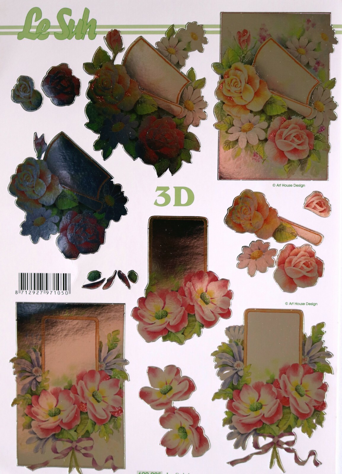 Die Cut 3D A4 PAPER TOLE DECOUPAGE Flowers Roses Metallic Finish Mirror ...