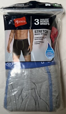 NIP HANES MEN TAGLESS 1 RED 1 GRAY 1 NAVY BOXER BRIEF UNDERWEAR X/L 40 ...