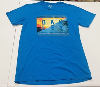 Oakley Shirt Mens S Small Blue Spell Out Regular Fit T Shirt Short ...