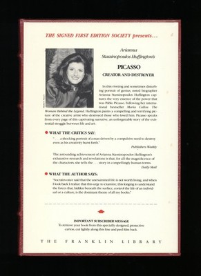 Arianna Huffington's Picasso Signed 1st Edition Franklin Library Still ...