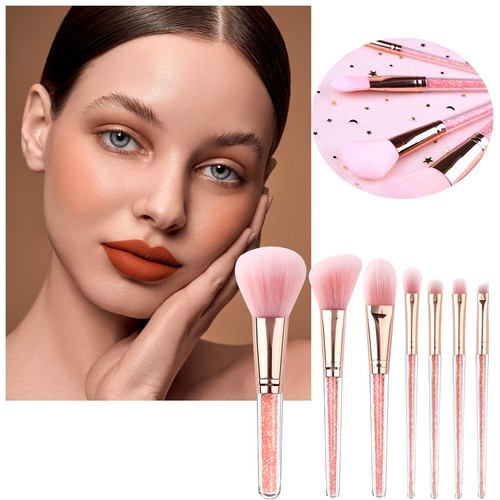 7pcs Clear Crystal Diamond Particle Handle Makeup Brush Set Eye Shadow ...