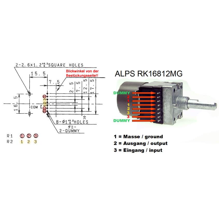 Alps 10K Potentiometer motorized dual pot log. audio RK16 6mm 10KDx2 ...