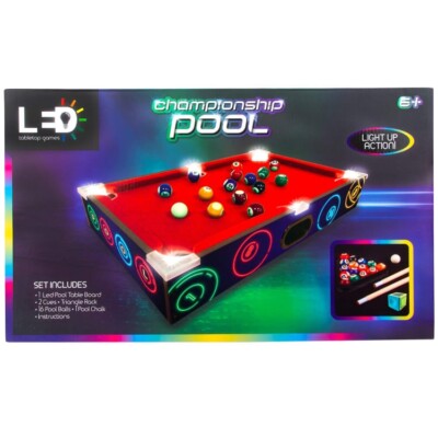 LED Championship Pool Set Light up Game Hour Of Fun Pool Table Game ...