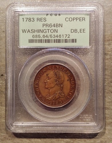 RARE 1783 Res Copper Washington Older Green PCGS Slab PR 64BN, DB, EE ...