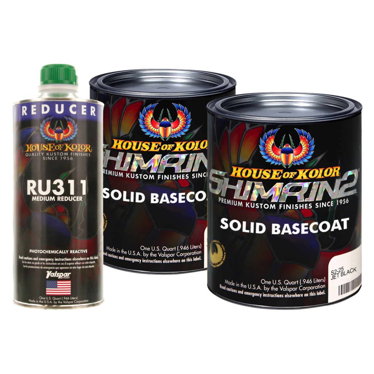 House of Kolor S2-25 Jet Black Solid Basecoat 2 Quart Kit + Medium ...