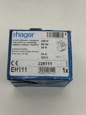 HAGER EH111 TIME SWITCH+RESERVE 230V 50Hz 24H , 16A 200H 228111 | eBay