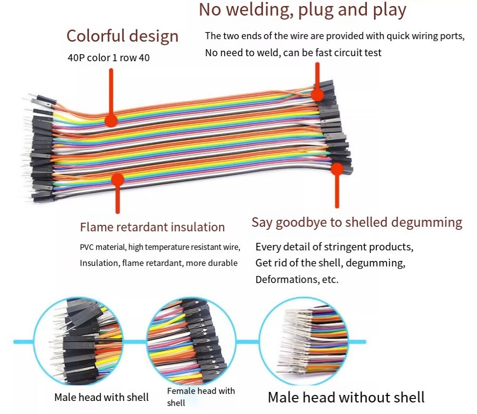 Dupont Cable Jumper 40 Wire F-M F-F M-M For Arduino Raspberry ...
